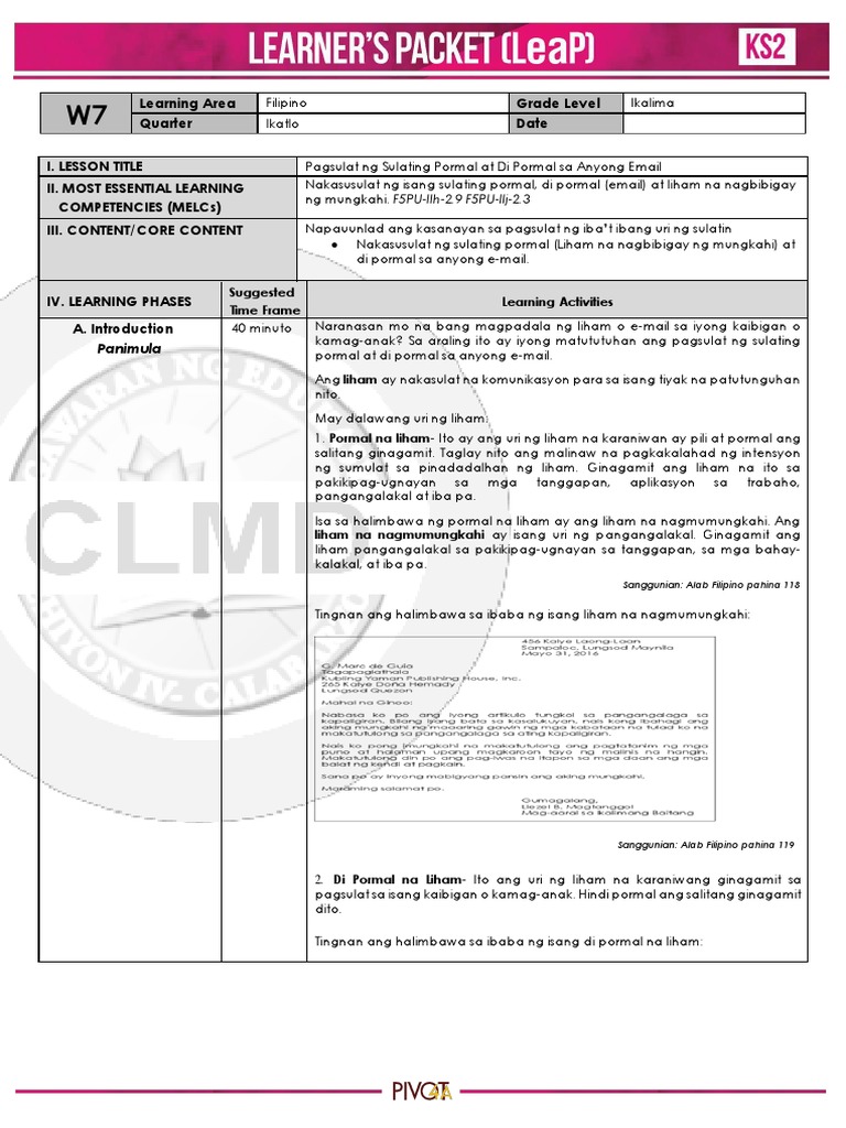 LeaP-Filipino-G5-Week 7-Q3 | PDF