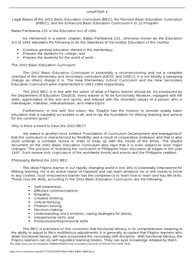 Chapter 9 Bec Rbec Ebec | PDF | Curriculum | Learning