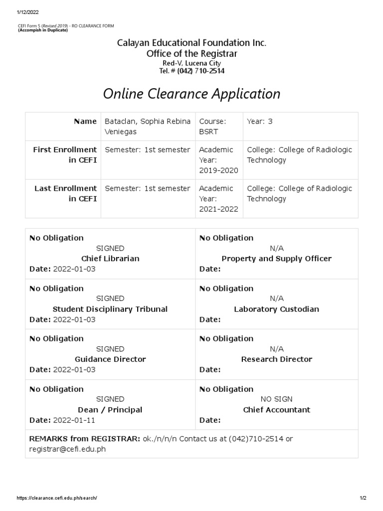 CEFI Form 5 Clearance Form | PDF | Academia