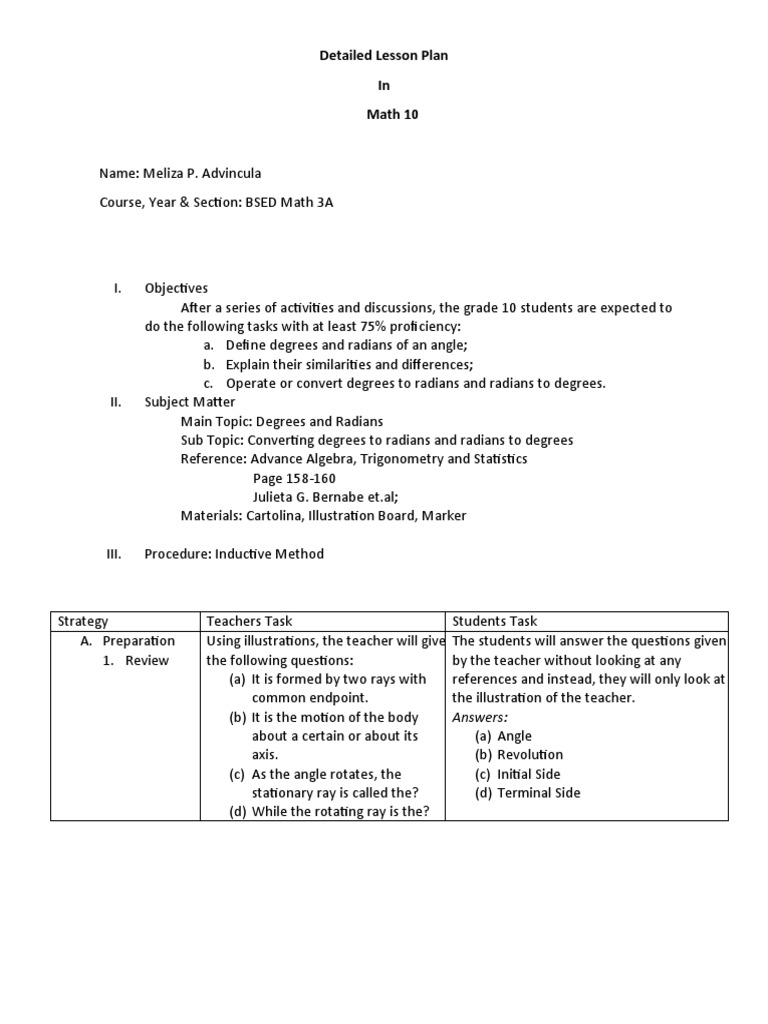 Detailed Lesson Plan | PDF | Cartesian Coordinate System | Angle
