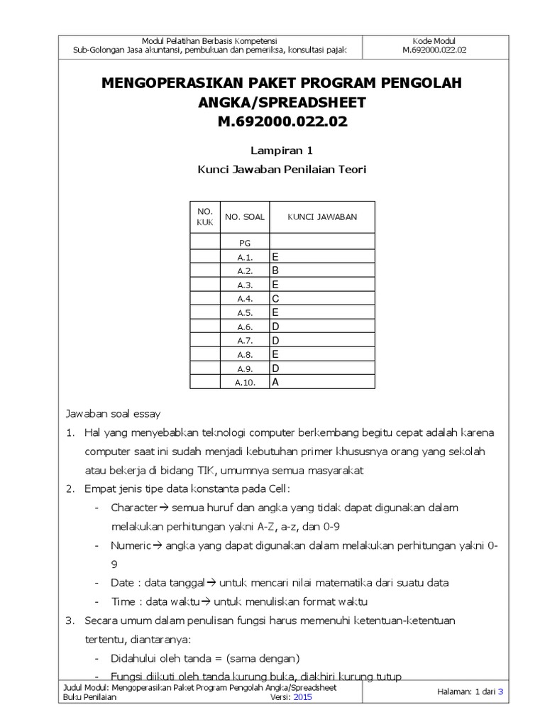 Mengoperasikan Paket Program Pengolah Angka/Spreadsheet M.692000.022.02 | PDF