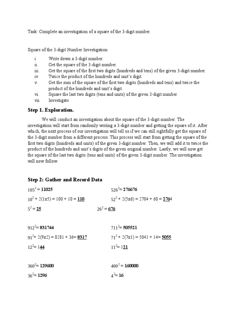 Investigation of 3-Digit Squares | PDF | Numbers | Mathematics
