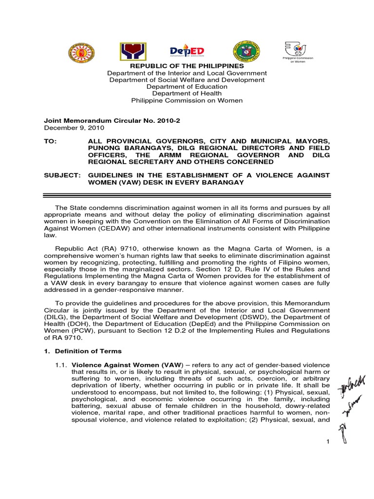Guidelines for Barangay VAW Desks | PDF | Violence Against Women | Violence