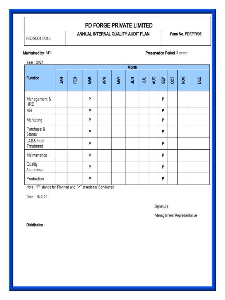 PDF - FR - 05 - Annual Internal QuaLity Audit Plan - 13 | PDF