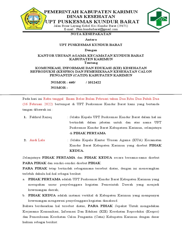 Mou Kua Kundur Barat 2022 | PDF | Pengembangan Diri