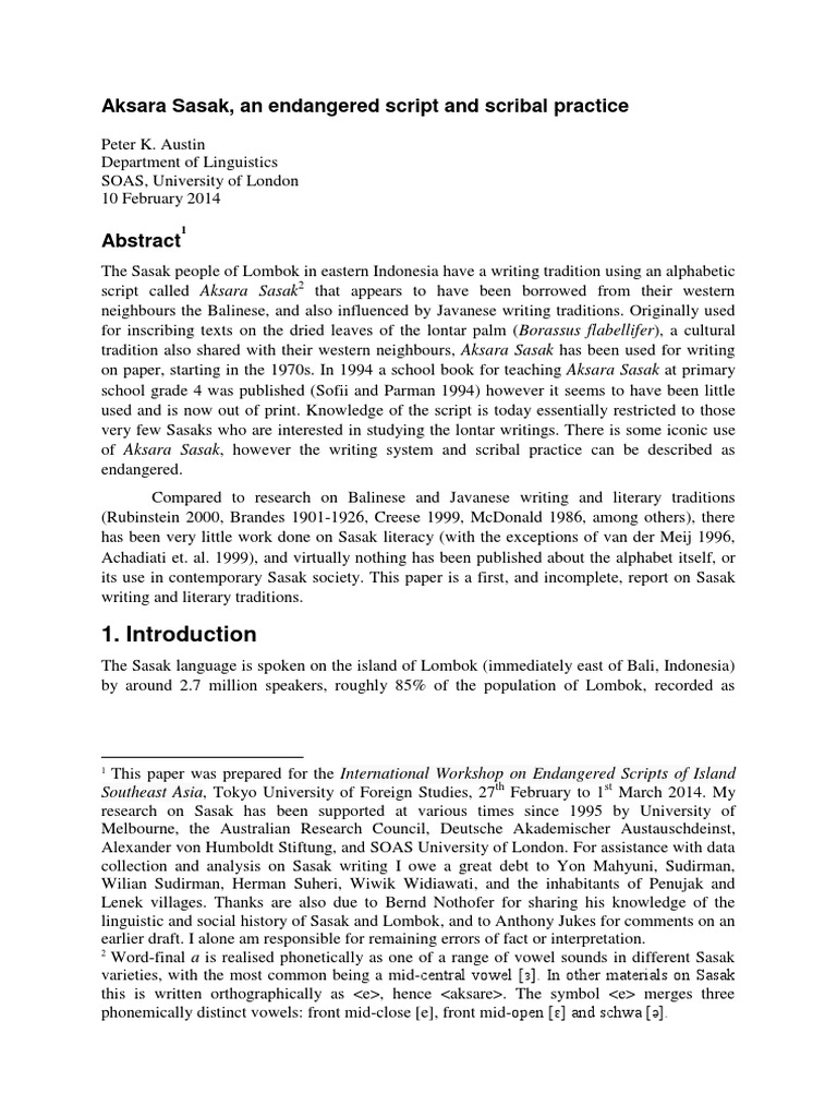 Aksara Sasak, An Endangered Script and Scribal Practice: Southeast Asia, Tokyo University of ...