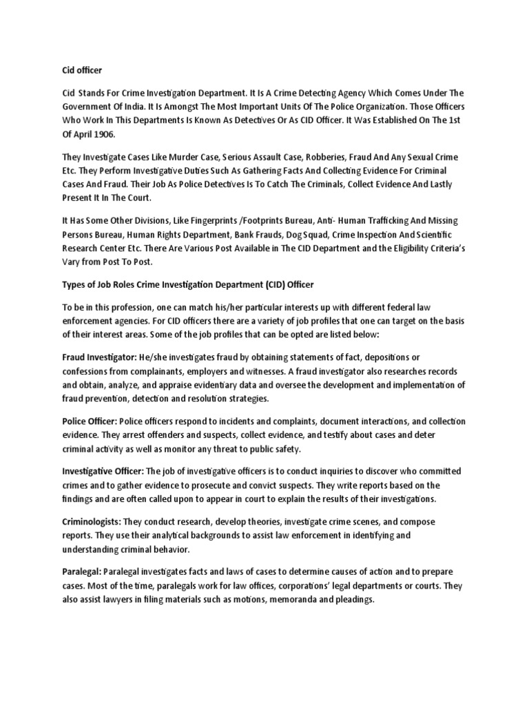 Cid Officer Career Details | PDF | Police | Criminology