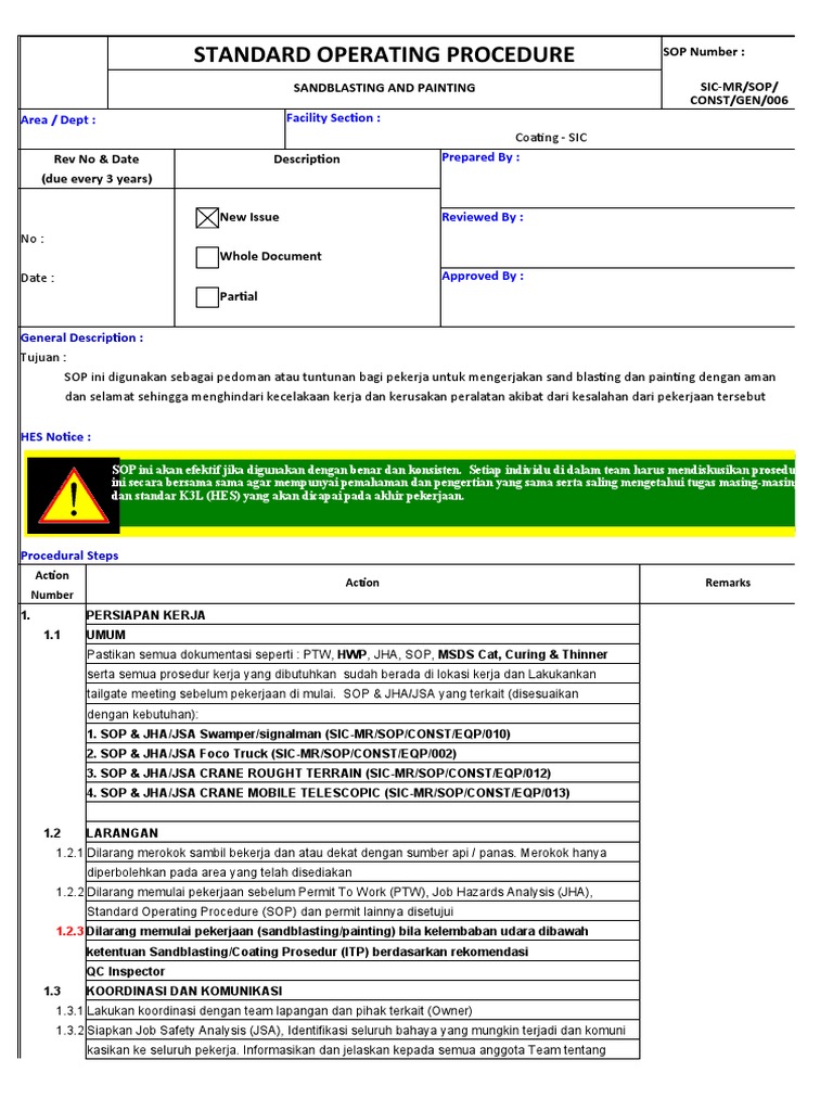 Prosedur SOP Sandblasting dan Painting | PDF | Griya & Taman ...