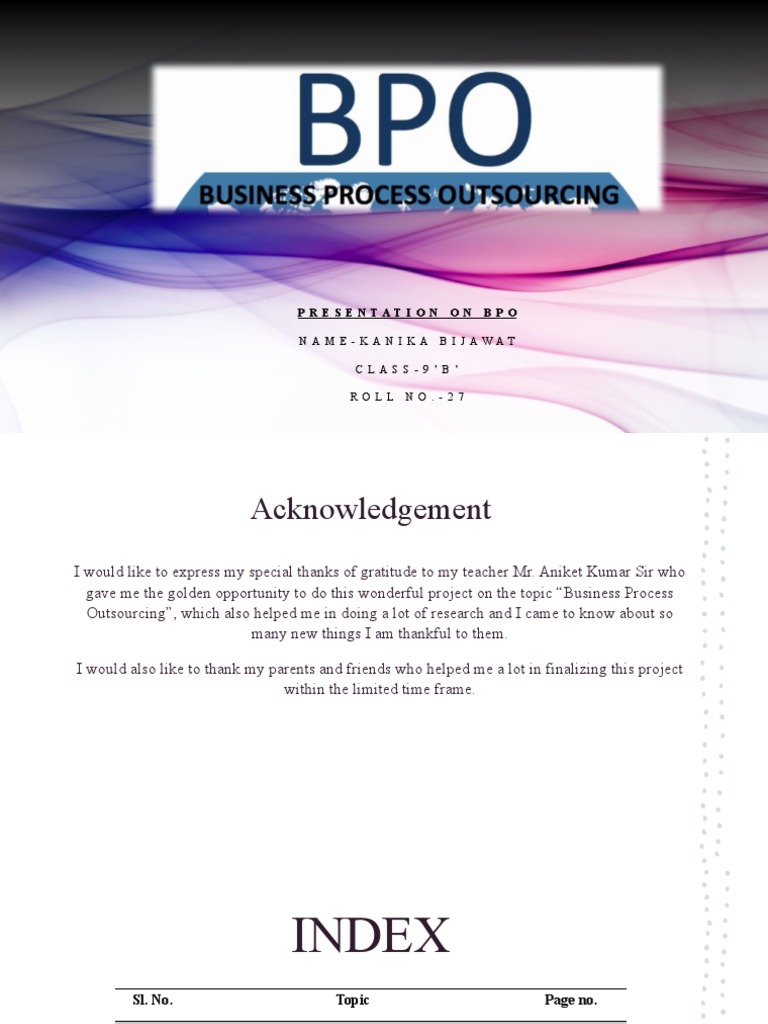 Presentation On Bpo: Name-Kanika Bijawat CLASS-9'B' ROLL NO.-27 | PDF ...