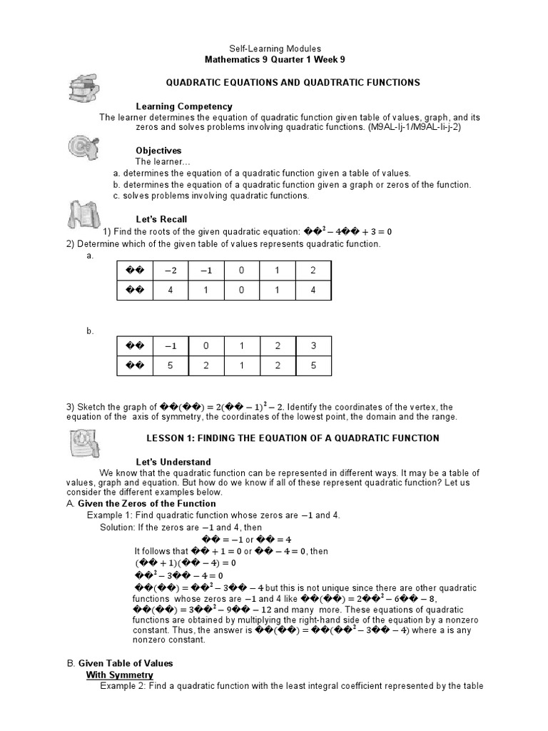 Mathematics9 Quarter1 Module9 Week9 | PDF | Quadratic Equation ...