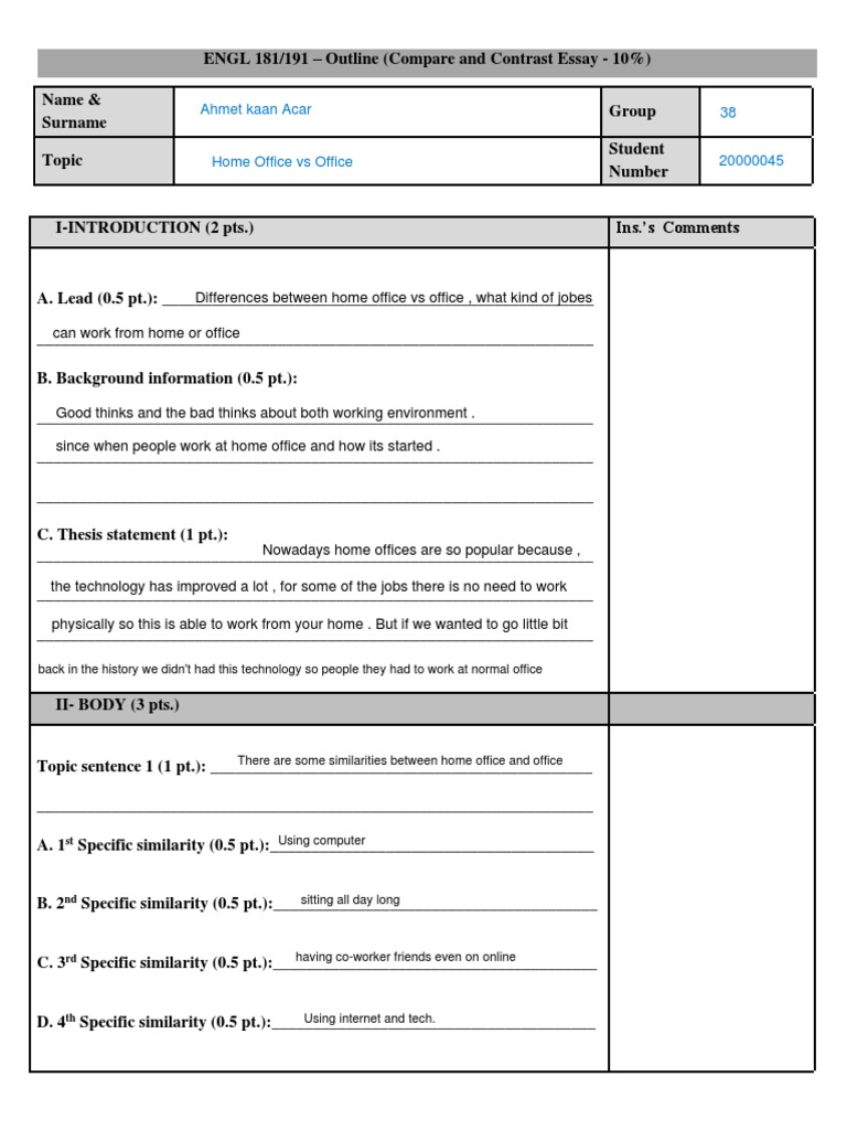 Compare and Contrast Essay Outline Template | PDF | Human Communication ...