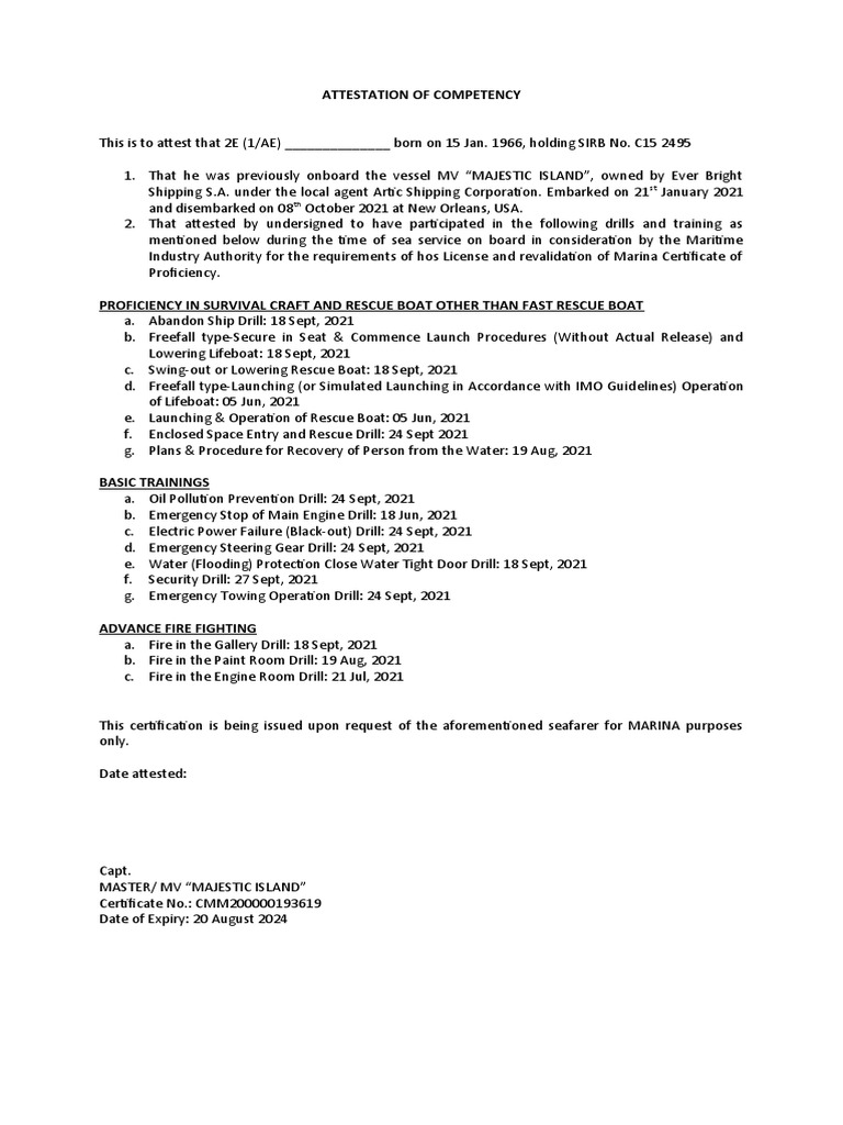 Attestation of Competency | PDF