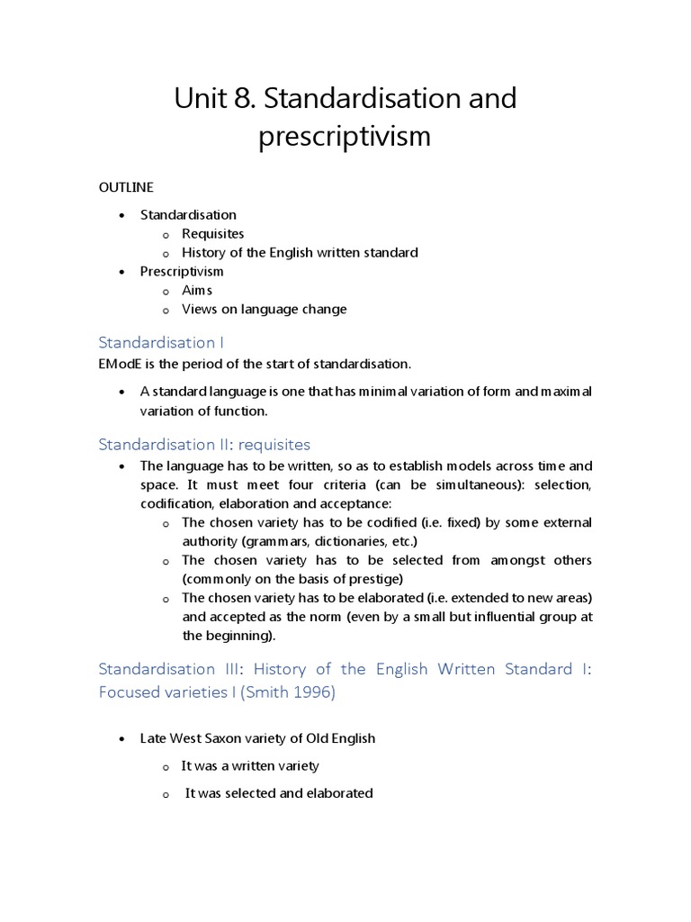 Unit 8. Standardisation and Prescriptivism | PDF | Dictionary | English ...