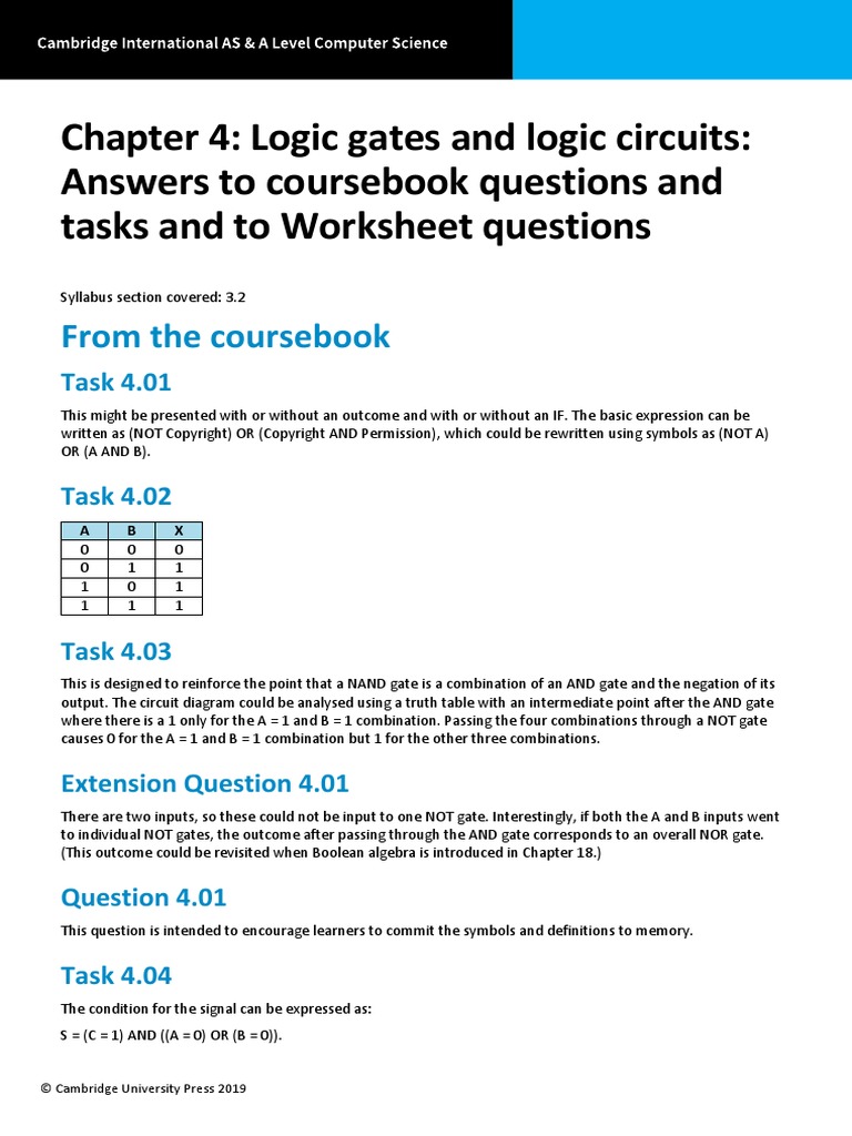 Chapter 4 Answers | PDF | Logic Gate | Logic