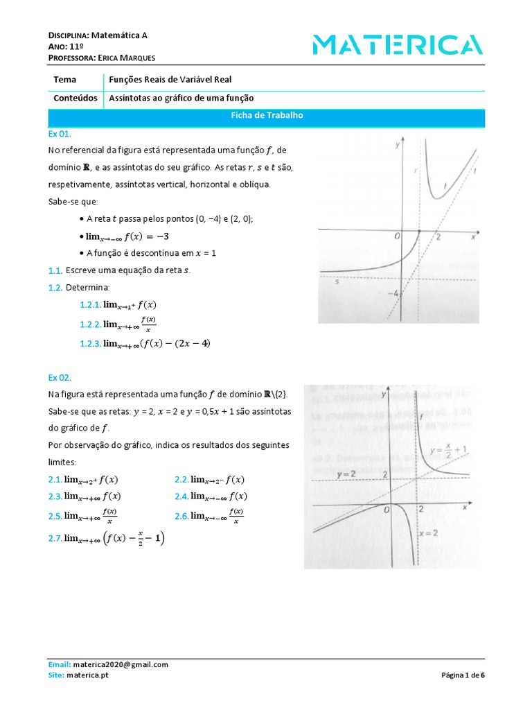 Ficha 7 Assintotas 11 | PDF | Função (Matemática) | Assíntota