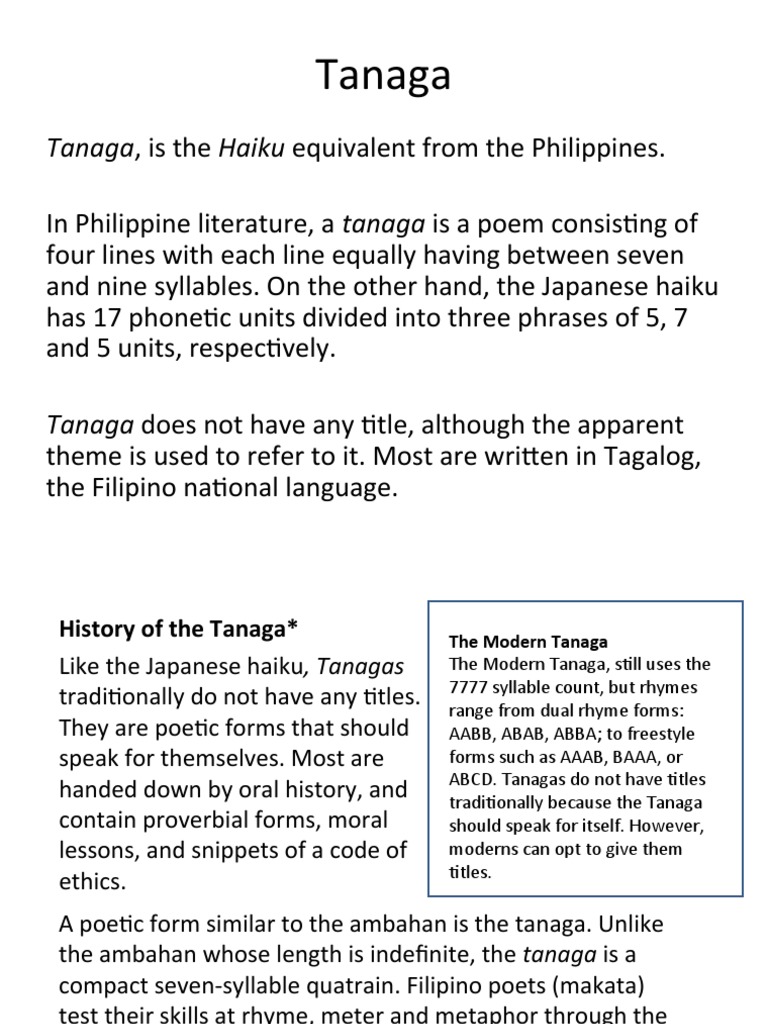 Tanaga: Tanaga, Is The Haiku Equivalent From The Philippines | PDF ...