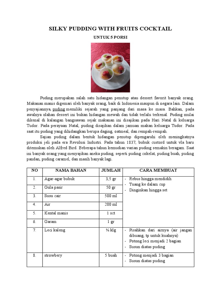Silky Pudding With Fruits Cocktail | PDF