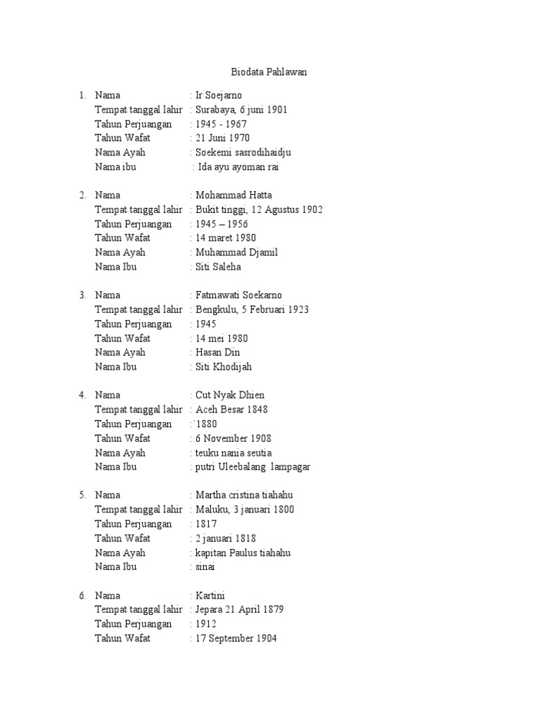 Biodata Pahlawan | PDF