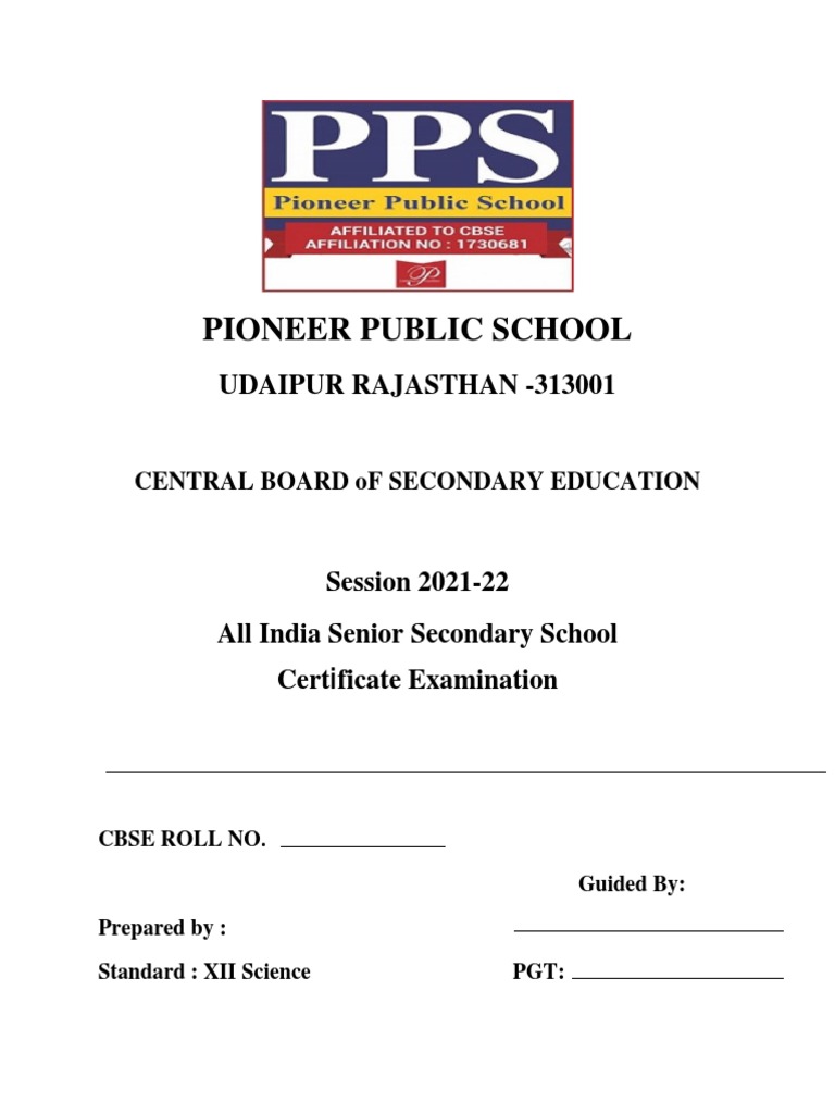 CBSE Class 12 Science Project: Certificate of Completion for a Student ...