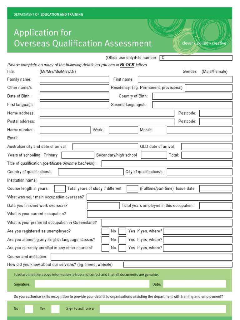 Application For Overseas Qualification Assessment | PDF
