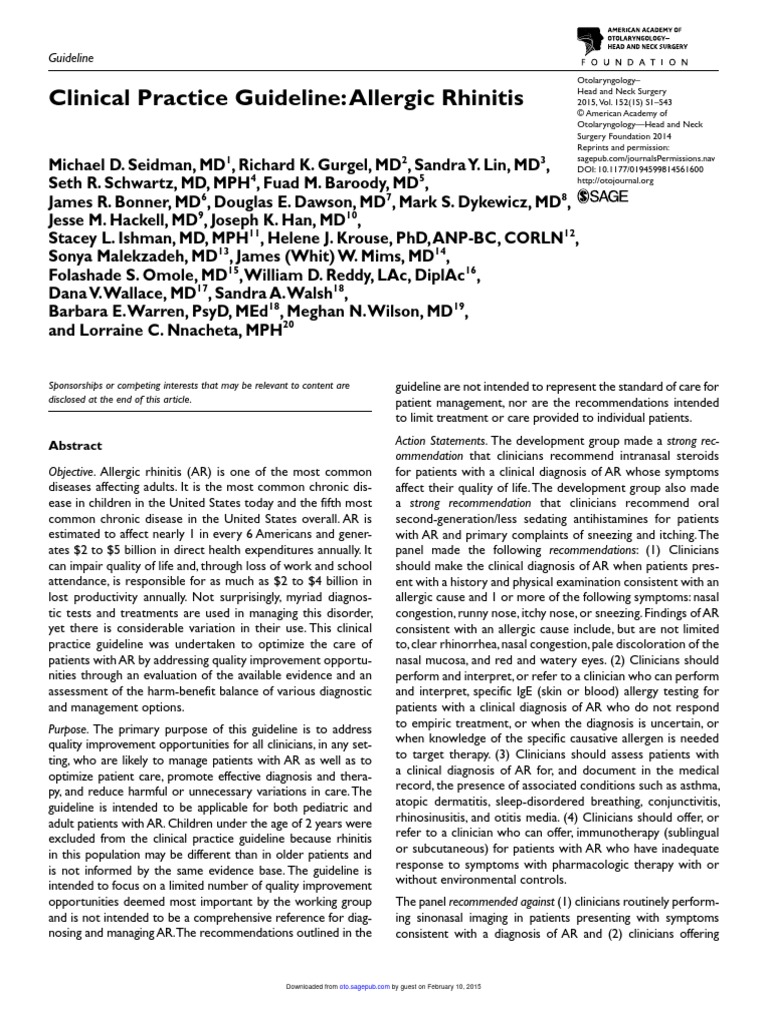 Allergic Rhinitis Clinical Guideline | PDF | Allergy | Health Sciences