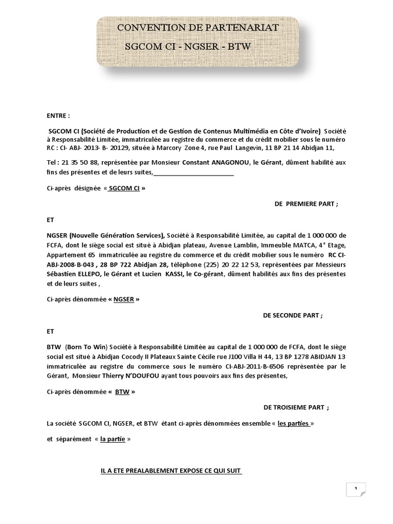 Convention de Partenariat NGSER-GSCOM | PDF | Confidentialité | Propriété intellectuelle