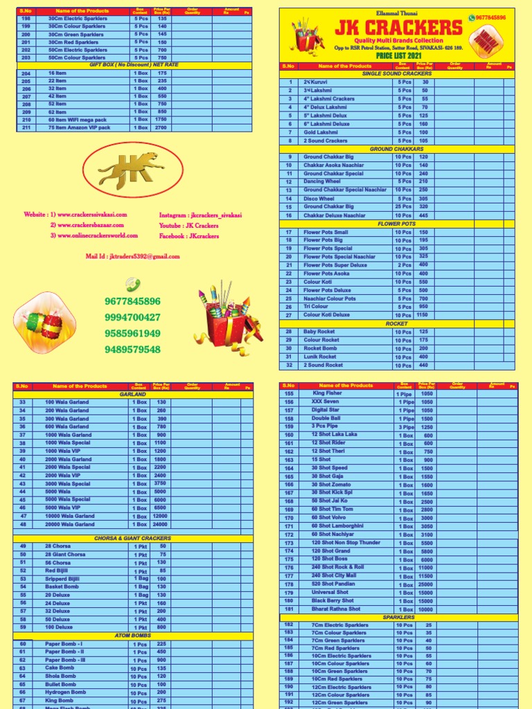 JK Crackers: Price List 2021 | PDF