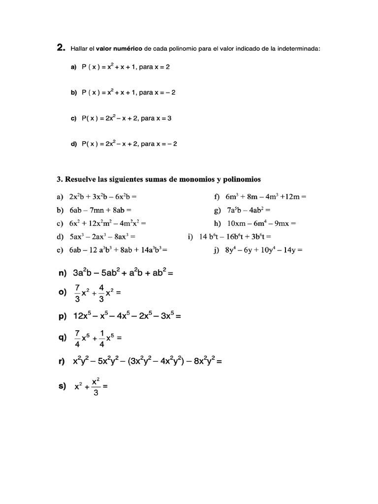 Operaciones Con Monomios | PDF