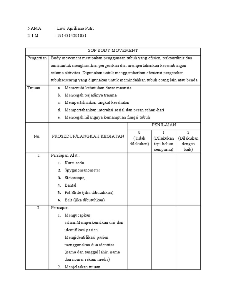 Sop Body Movement & Ambulasi Dini | PDF