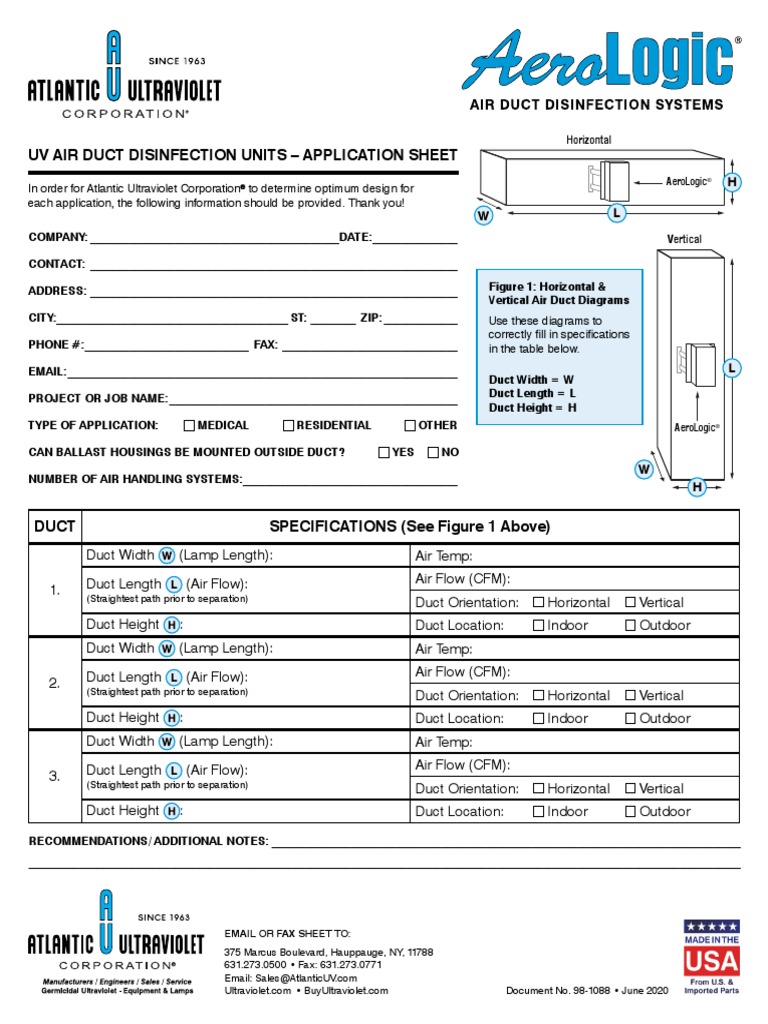 Uv Air Duct Disinfection Units - Application Sheet: Aerologic | PDF | Equipment
