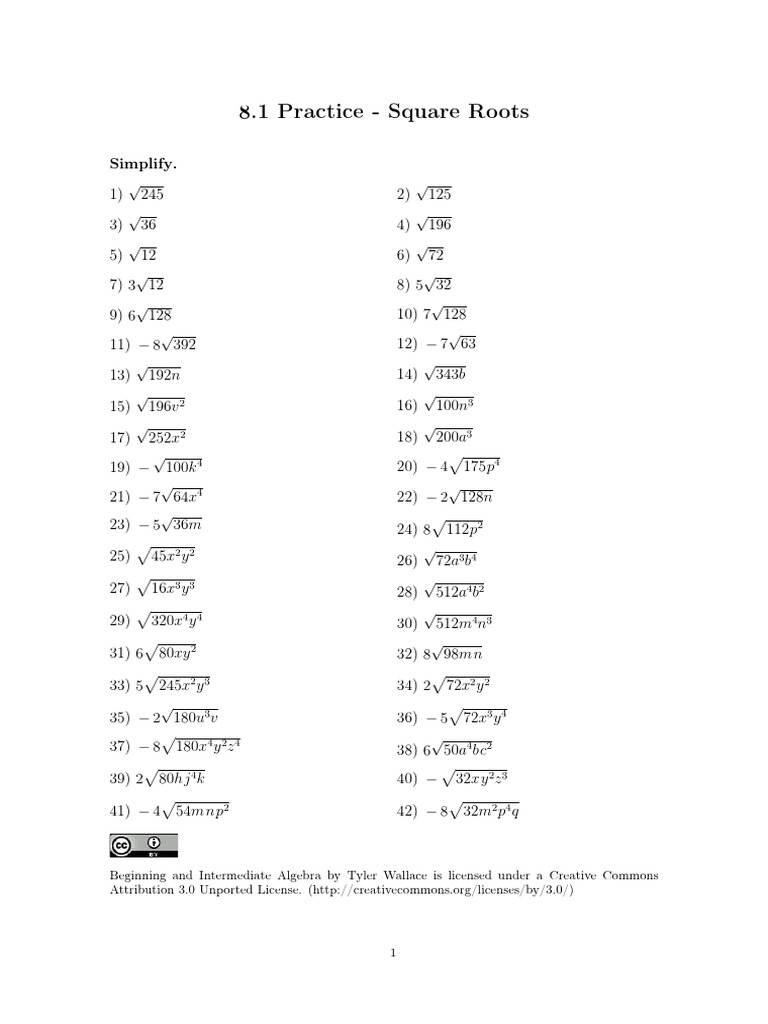 8.1 Square Roots Practice | PDF | Square Root | Mathematical Relations