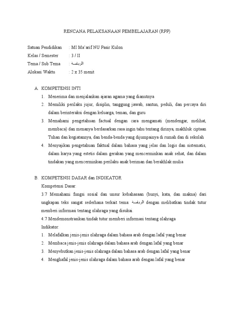 RPP B.arab Kelas 3 | PDF