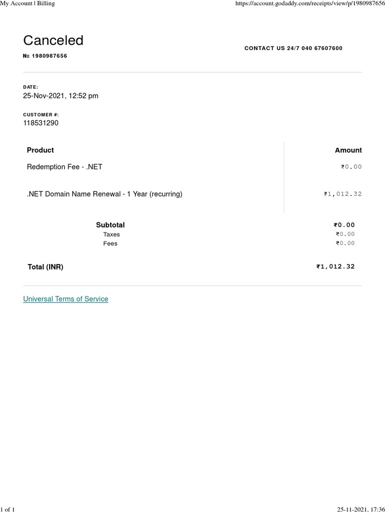 Godaddy Cancel Invoice | PDF