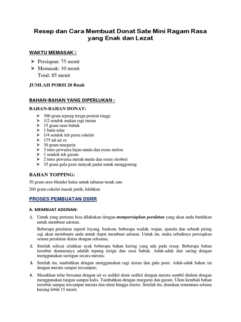 Resep Dan Cara Membuat Donat Sate Mini Ragam Rasa Yang Enak Dan Lezat | PDF