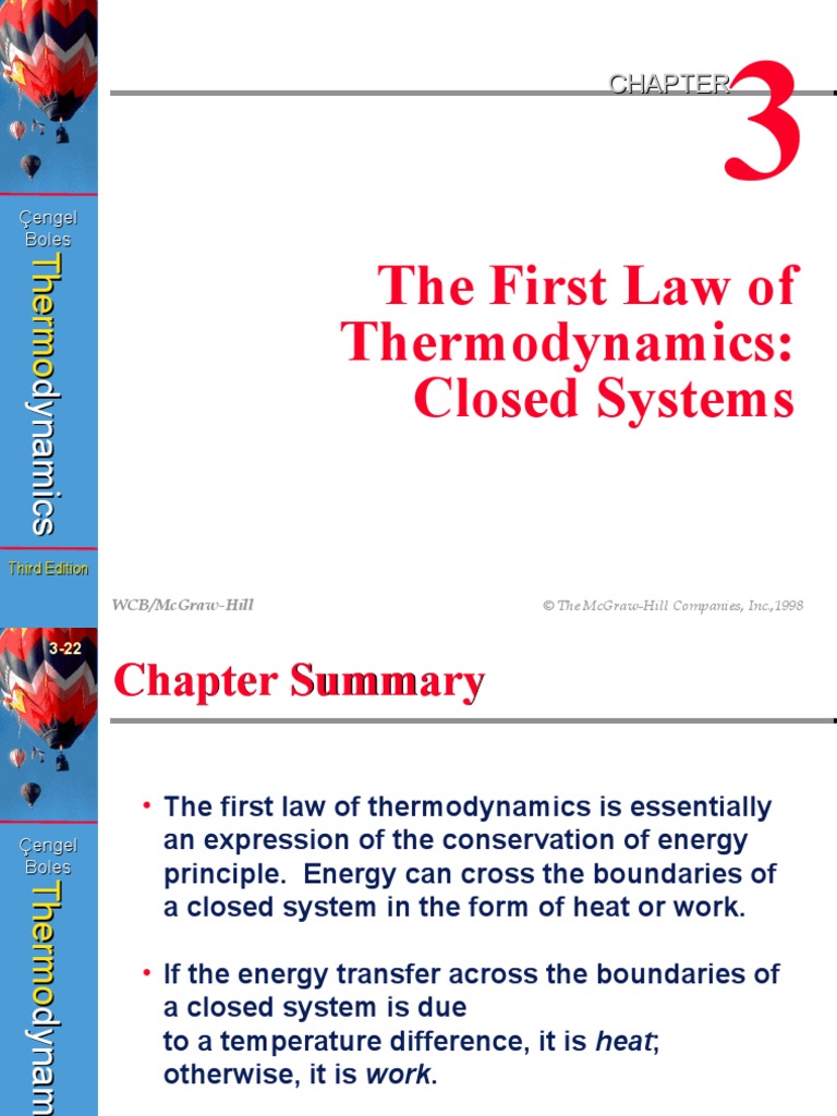 The First Law of Thermodynamics: Closed Systems: Çengel Boles | PDF ...