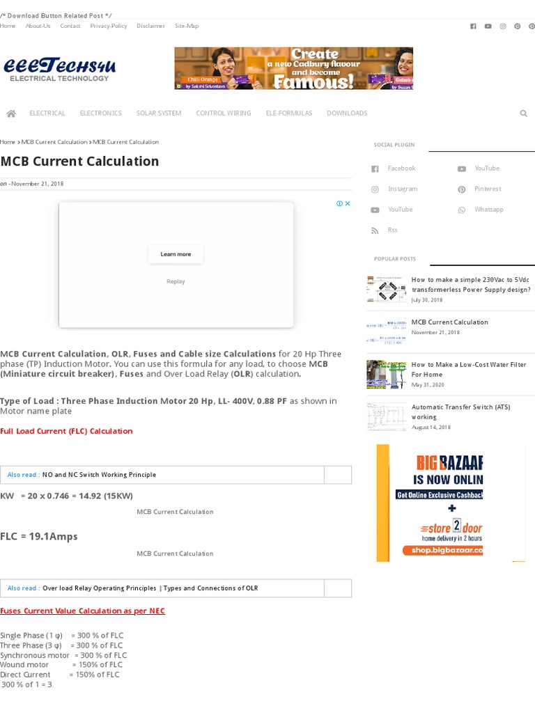 MCB Current Calculation | PDF | Fuse (Electrical) | Electric Motor