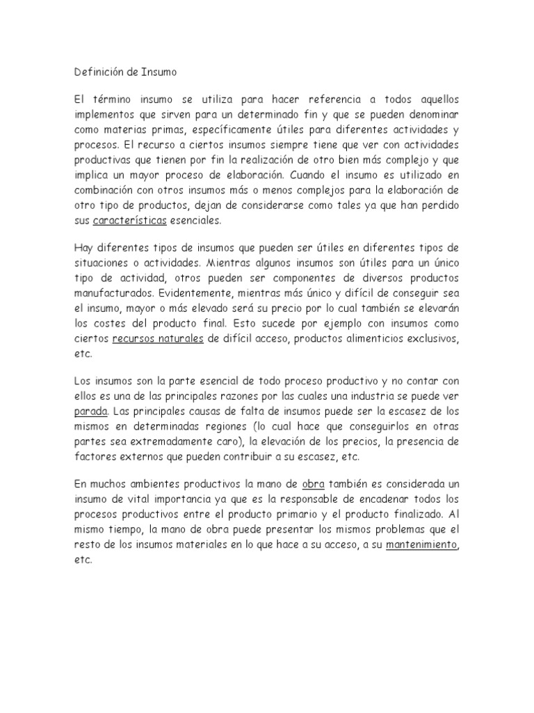 Definición de Insumo | PDF | Herramientas | Costo