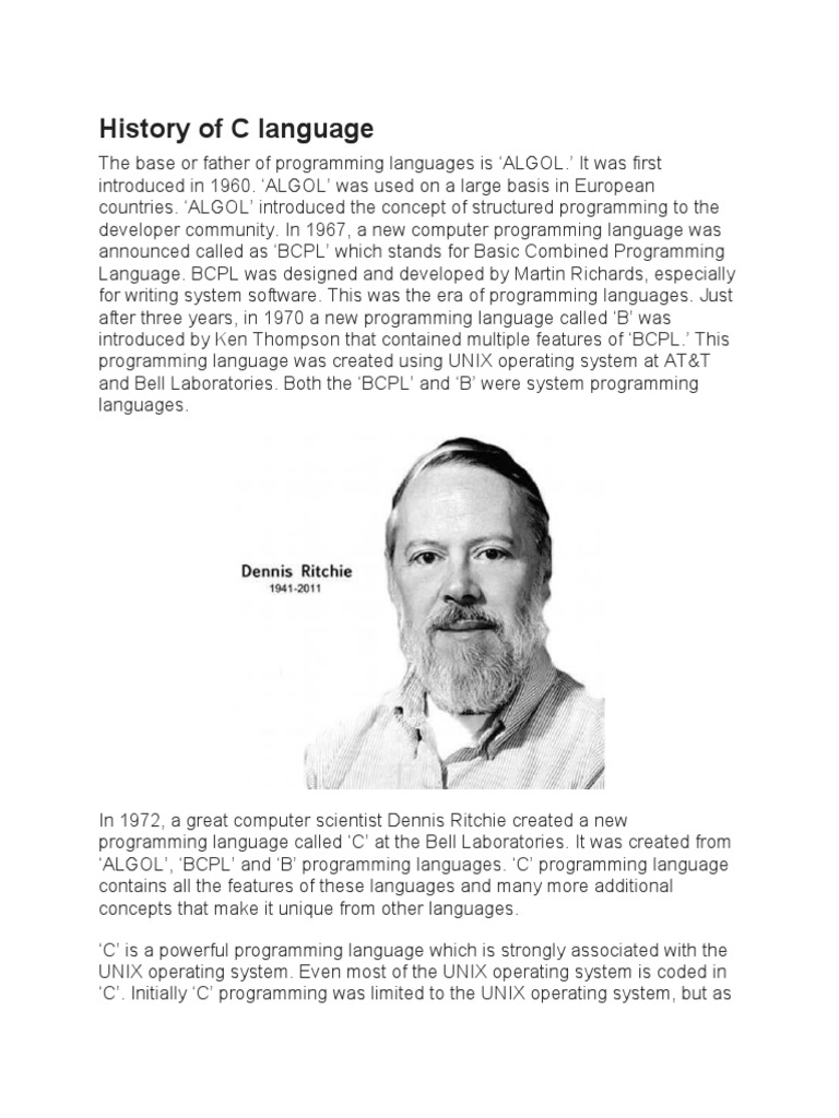 History Of C Language PDF Data Type C Programming Language 