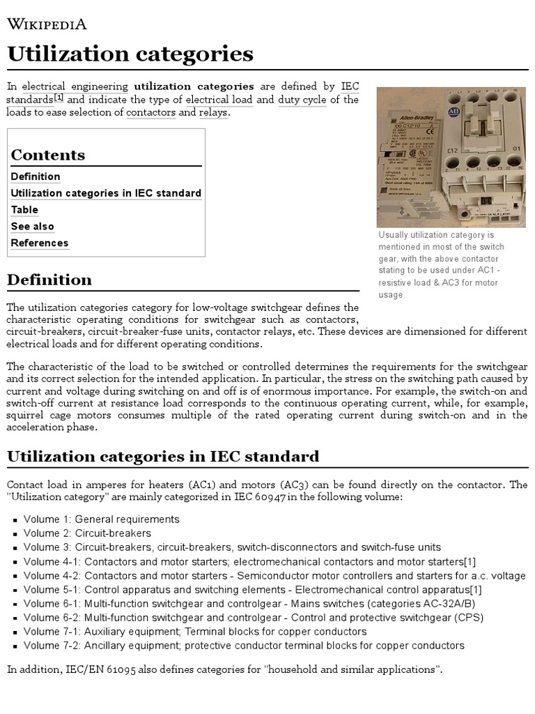 Utilization Categories | PDF | Force | Electrical Engineering