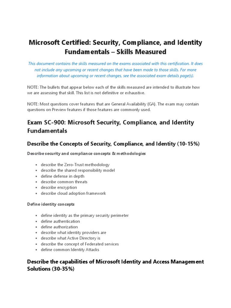 SC-900 Exam Skills Overview | PDF | Microsoft Azure | Cloud Computing