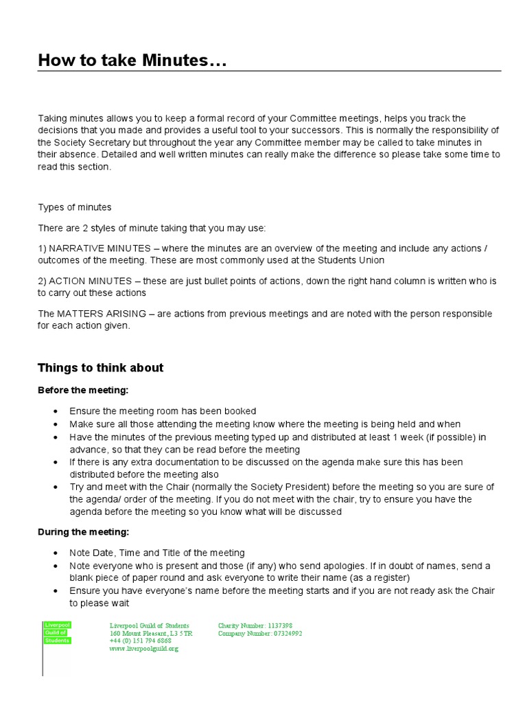 How To Take Minutes : Things To Think About | PDF