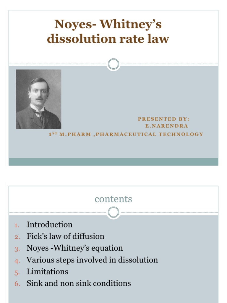 Noyes Whitney Dissolution Rate Law1 Pdf Solubility Diffusion