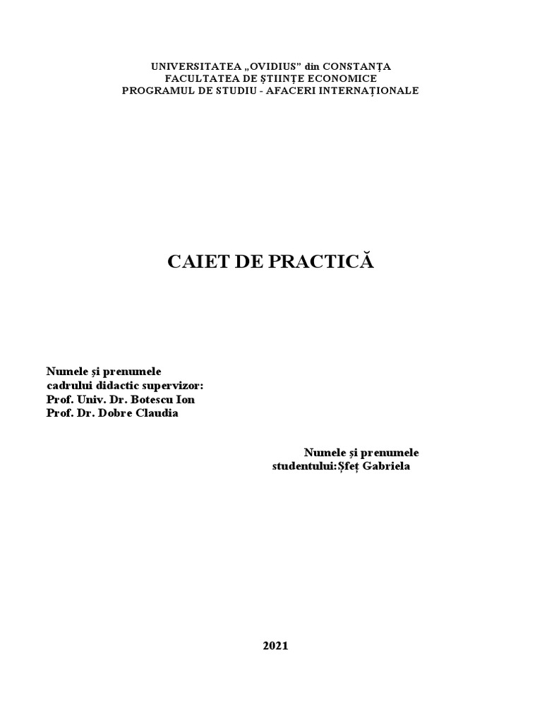 Caiet de Practica Șfeț Gabriela Ai II | PDF