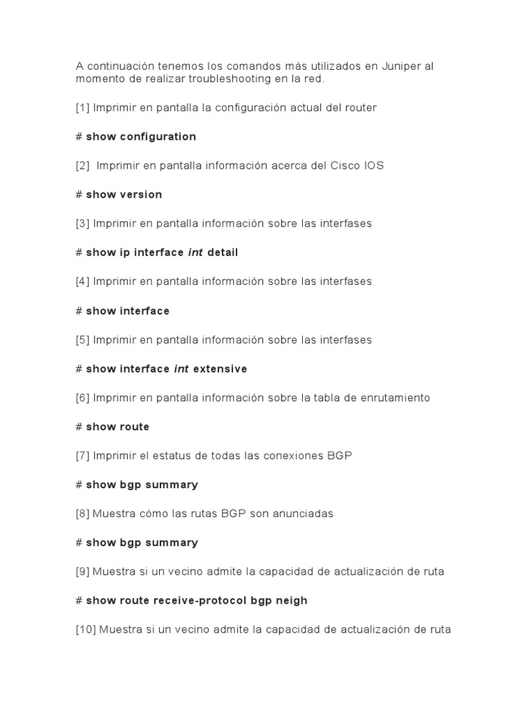 35 Comandos Juniper | PDF | Enrutador (Computación) | Telecomunicaciones