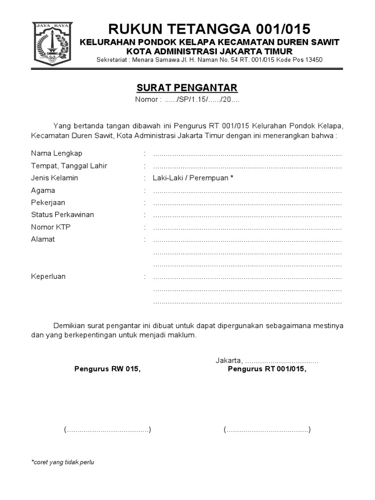 Surat Pengantar RT 001 | PDF