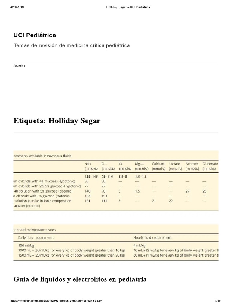 Holliday Segar - UCI Pediátrica | PDF | Sodio | Electrólito