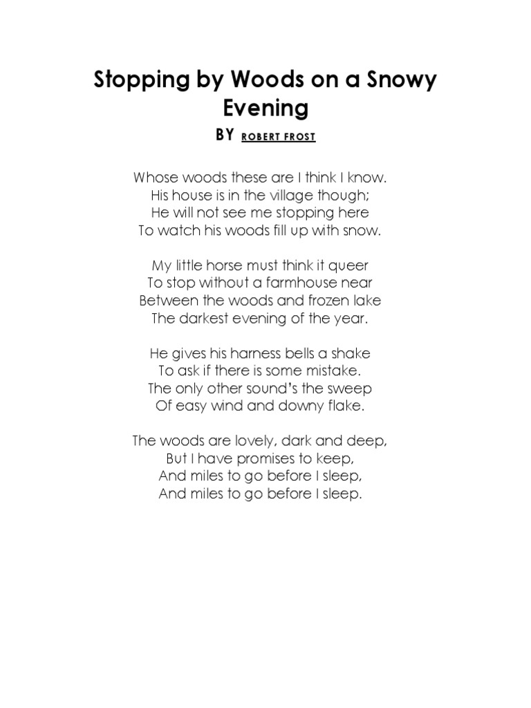 Stopping by Woods On A Snowy Evening: Robert Frost | PDF
