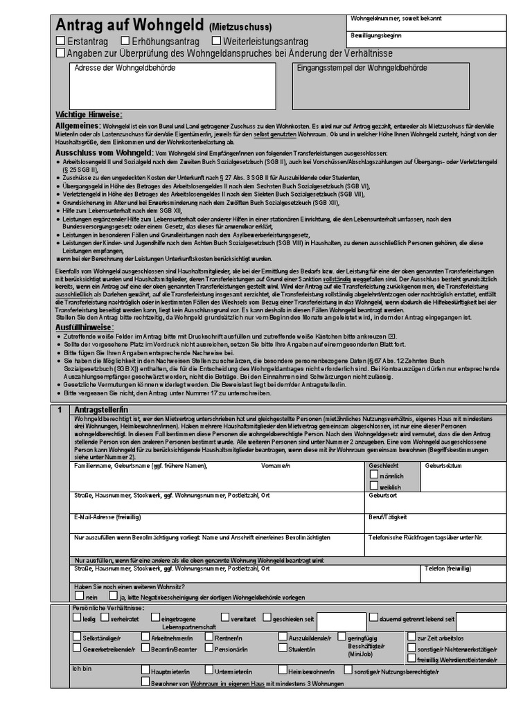 Wohngeldantrag Mietzuschuss | PDF