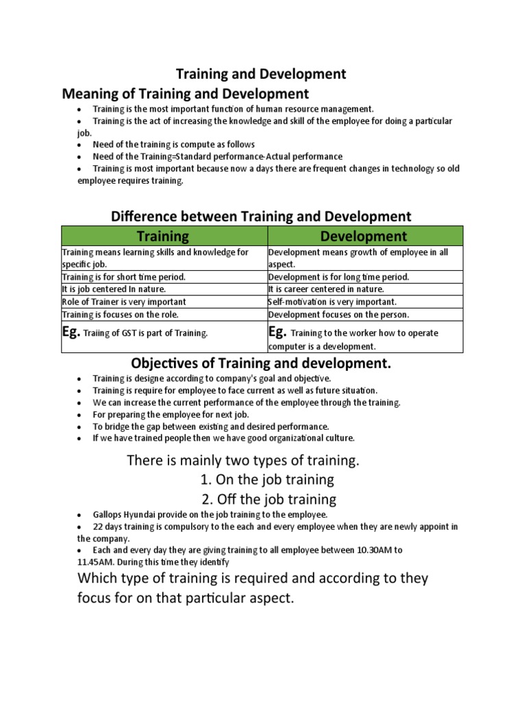 Meaning of training and development in english