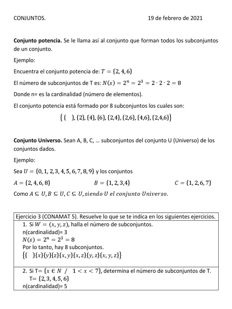 Conjunto Potencia y Conjunto Universo | PDF | Conceptos matemáticos ...